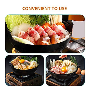 Happyyami Sukiyaki Nonstick Cookware Sukiyaki Pot Cheese Fondue Japanese Hot Pot Old Shabu Pot Outdoor Saucepan Cast Iron Sauce Pot Handle Wood + Iron Claypot Soup Hot Pot