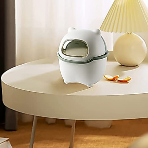 Benshukam Mini Ninja Desktop Flip Cute Small Trash Can with Lid for Bathrooms, Kitchens, Offices, Waste Basket for Dressing Table(Green)