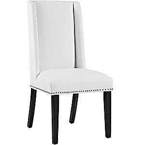 Modway MO- Baron Modern Tall Back Wood Faux Leather Upholstered, Dining Chair, White