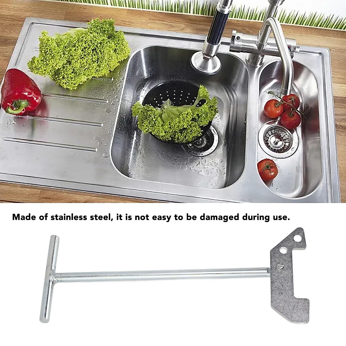 Eurollar Garbage Disposal Wrench, Stainless Steel Tool Effective Kitchen Sink Unjamming, Clog Removal Repair Tool, for Repair, Maintenance, Kitchen