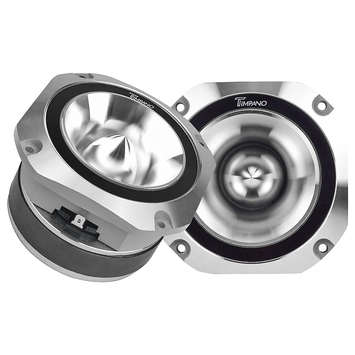 Timpano Super Tweeter 4 Inch TPT-ST25 Chrome, 8 Ohm, 900 Watts Max, 107 dB, 1.5 in Voice Coil, HIgh Sensitivity, Slim Profile Bullet Tweeters Speakers for Pro Audio (Pair)