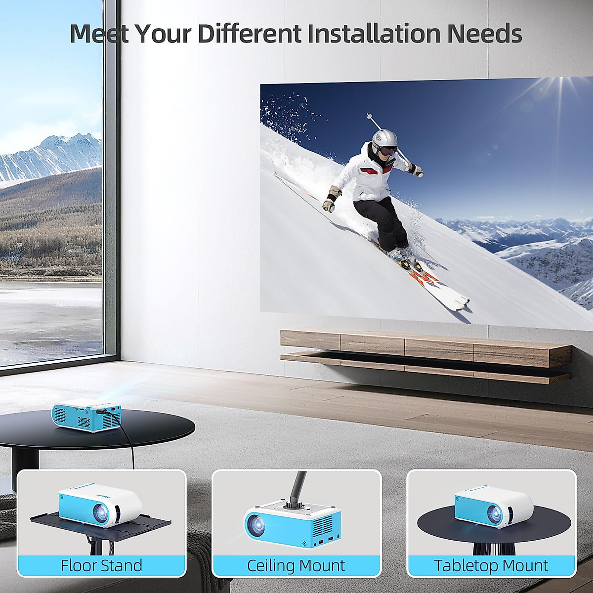 Mini Projector, Nasin Video Projector 1080P Supported Portable Outdoor Movie Projector Home Theater Projector Compatible with TV Stick/iOS/Android Phone/Laptop, HDMI/USB