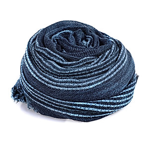 GERINLY Cotton-Linen Scarves Mens Stripe Crinkle Long Scarf European Neck Wrap Bufanda de Hombres Fashion (Blue)