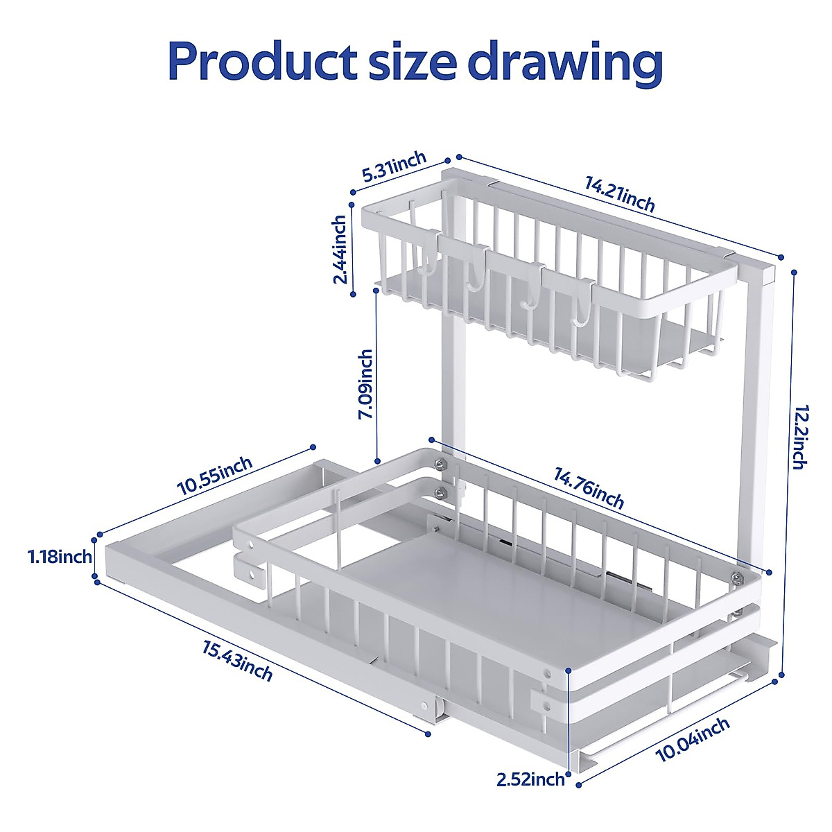 IncepKick Under Sink Organizer and Storage 2 Tier Slide Out Under Sink Shelf Cabinet Storage Shelf Under Sink Storage for Kitchen Bathroom Metal L-Shape (White, 1pack)