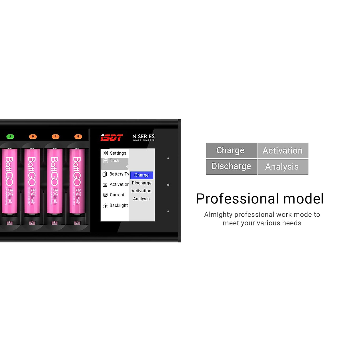 ISDT N16 36W 1.5A 16-Slot Speedy Smart LCD Display Universal Battery Fast Quick Charger for Rechargeable Batteries AA AAA Li-lon LiHv Ni-MH Ni-Cd Nizn LiFePO4 with AC Wall Adapter