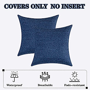 Kevin Textile Pack of 2 Outdoor Waterproof Pillow Covers Throw Pillow Covers Decorative Pillowcases Classic Checkered Pillow Cases for Sofa Couch Patio Garden 24x24 Inch, Blue