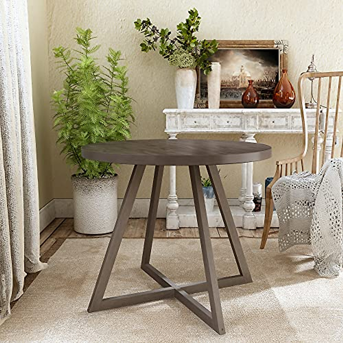Knocbel Mid-Century Modern Round Dining Table with X-Shaped Base, Ideal for Small Spaces, 200lbs Weight Capacity, 36" Dia x 30" H (Gray)