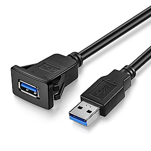URWOOW USB3.0 Square Flush Mount - 1M 3ft USB 3.0 Extension Mount, Dash Mount, Flush Mount, Panel Mount Cable, for Car, Boat, Motorcycle (3 feet)