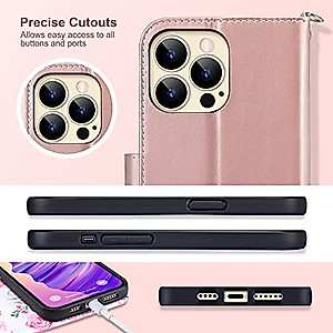 ULAK Compatible with iPhone 14 Pro Max Wallet Case for Women with Credit Card Holders, Designed Flip PU Leather Kickstand Shockproof Protective Cover for iPhone 14 Pro Max 6.7 inch 2022, Rose Gold