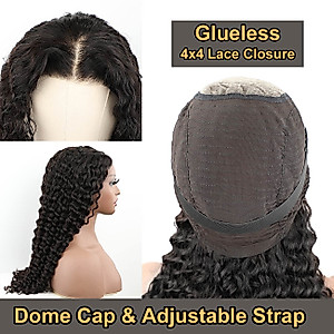 Domiso Glueless Wear and Go Wigs for Black Women Human Hair Glueless Wigs Human Hair Pre Plucked Deep Wave Lace Front Wigs Human Hair Glueless Ready to Wear Wigs No Glue Lace Pre Cut Wig 24 Inch