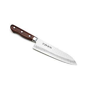 Yoshihiro VG-10 16 Layer Hammered Damascus Stainless Steel Santoku Chefs Knife (7'' (180mm))
