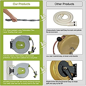 Automatic Hose Reel Retractable,Garden Hose Reel with Wall Mount,Water Hose Reels for Outside,1/2''x 92+6.5Ft Water Hose,9 Pattern Hose Nozzle,180° Swivel Bracket,Any Length Lock for Garden Hose Reel