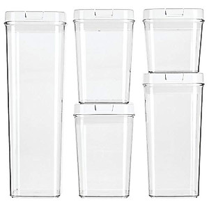 mDesign Airtight Food Storage Container Combo Pack with Lid for Kitchen, Pantry, or Cabinet - Cereal, Snacks, Pasta, Candy, Rice, Beans, Baking - BPA Free, Set of 5 - Clear