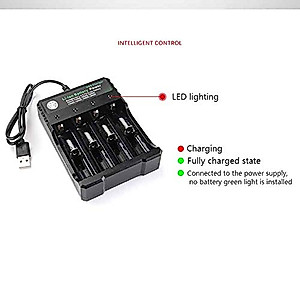 BouPower 18650 Charger, USB Independent Charging Universal Battery Charger for 3.7V Li-ion Battery 10440, 14500, 16340, 16650, 14650, 18350, 18500, 18650 Four Slots