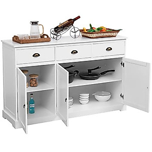 EROMMY White Buffet Cabinet with Storage, Kitchen Sideboard with 3 Doors & 3 Drawers, Farmhouse Buffet Server Bar Cabinet Console Table for Dining Living Room, White