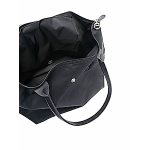 Longchamp Womens Le Pliage Green Shoulder Leather Trim Tote Handbag Black Large
