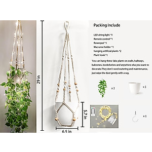 Fake Hanging Plants with Lights Artificial Plants for Home Decor Macrame Plant Hanger with Fake Vines Faux Hanging Planter for Wall Ceiling Bedroom Bathroom Kitchen Office Boho Decor Indoor
