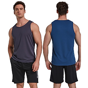 TELALEO 5 Pack Men's Workout Tank Tops Sleeveless Mesh Muscle Gym Shirt Quick Dry Black/Gray/Charcoal/Navy/Blue M