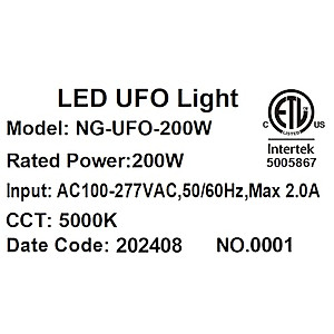 ZGDZ UFO LED High Bay Light - 200W LED Warehouse Light, 30,000 Lumens Super Bright, 5000K, 0-10V Dimmable, 5' Cable Plug, Industrial Grade, ETL Listed