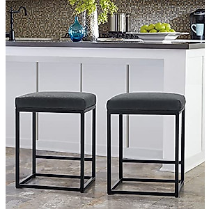 MAISON ARTS Black Counter Height 24" Bar Stools Set of 2 for Kitchen Counter Backless Modern Square Barstools Upholstered Faux Leather Stools Farmhouse Island Chairs,Support 330 LBS,(24 Inch,Black)