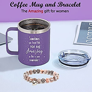 Inspirational Mug for Women, Encouragement Cheer Up Gift, Motivation Gifts for Daughter Wife Friend Girlfriend Birthday, Purple Gift, 12oz Coffee Mug And Natural Stone Bracelets Set