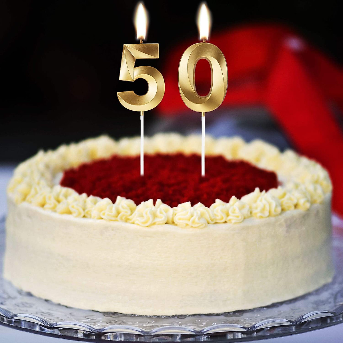 50th Birthday Candles for Cakes Numbers Candle Happy 50 Birthday 3D Designed Wedding Anniversary Party Cake Topper Decorations (50, Gold)