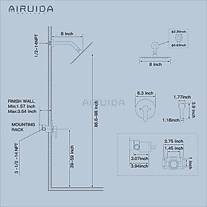 Airuida Matte Black Single Function Shower Trim Kit Shower Faucet Set Wall Mount 8 Inch Round Rainfall Shower Head and Handle Set Single Handle Shower System Set with Female Threads Rough-in Valve
