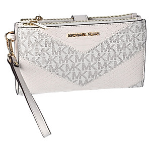 Michael Kors Jet Set Travel Large Double Zip Wallet MK Signature Multi Python Design (Light Cream)