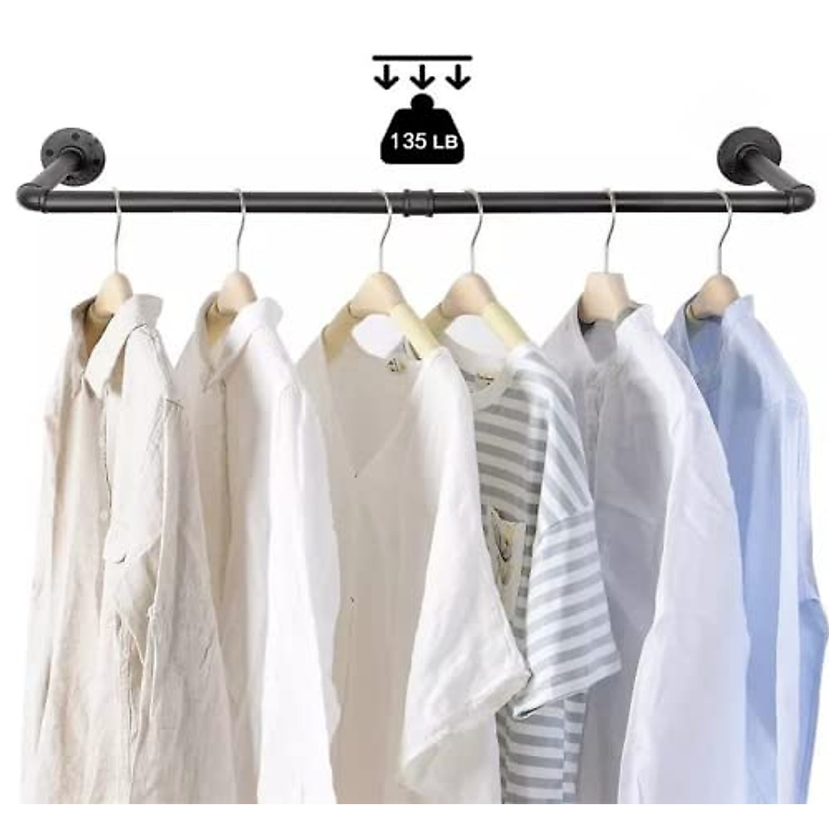 Industrial Pipe Clothing Rack - 38 inch Clothes rack, Wall Mounted Clothes Rack - Closet Rod, Industrial Pipe Style Rolling Garment Rack with Shelf, for Bedroom, Laundry Room
