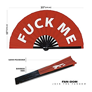 Fuck Me Hand Fan Foldable Bamboo Circuit Hand Fan Funny Gag Curse Words Expressions Statement Gifts Festival Accessories Rave Handheld Circuit Event Fan Clack Fans (Red)
