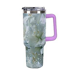 Lily Flower Insulated Tumbler with Lid And Straw Stainless Steel Travel Coffee Mug 40oz Violet-style