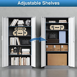 PEUKC Metal Garage Storage Cabinet, 71-inch Tall Cabinet with Adjustable Shelves & Locking Doors, Tool Cabinets for Garage,Office,Home,School,Gym (Grey White)