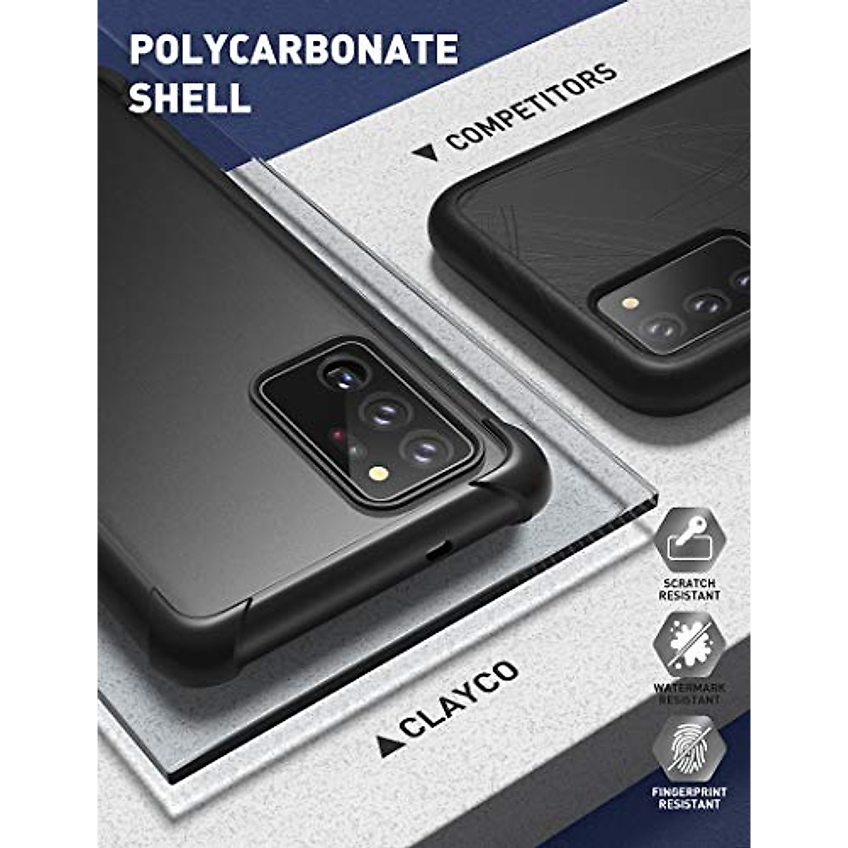 Clayco Forza Series Case for Samsung Galaxy Note 20 Ultra, Built-in Screen Protector Compatible with Fingerprint ID, Full-Body Rugged Cover, 6.9 inch, 2020 Release (Black)
