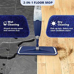 Spray Mop Wet Dry Mop for Floor Cleaning, Microfiber Dust mop Hardwood Flat Floor Mop, Wet Spray Mop with 4 Reusable Washable Pads for Home Commercial Hardwood Laminate Vinyl Wood Tile Floors
