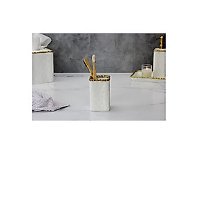 Pampa Bay VAN2718WG Toothbrush Holder with Gold Beads, 4.5-inch Height, Porcelain