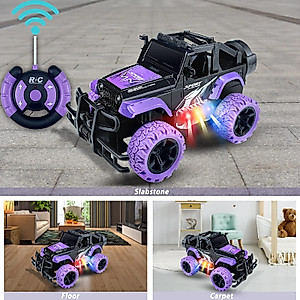 Remote Control Car, Girls Rc Cars Off Road Truck Toy 1:20 Scale Remote Control Car for Girls 4-7 8-12, Rc Race Cars Toy with 3 Color LED Lights Remote Control Vehicles Kids Birthday Gift- Purple