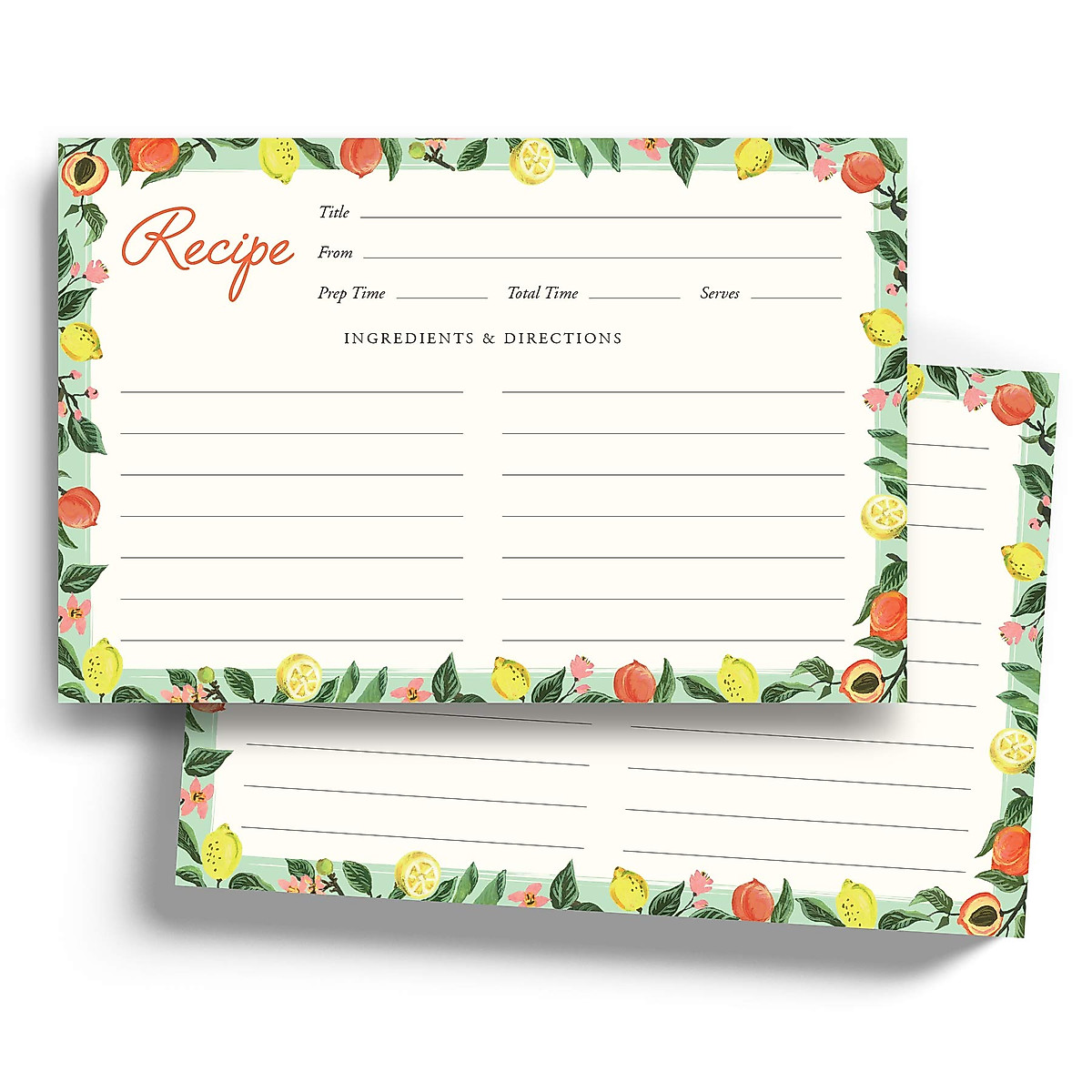 Minimalmart Lemon & Peach Recipe Cards 4" x 6" Recipe Cards- Thick Premium Card Stock With Kraft Paper Look | Ideal For Recipe Box Or Binder | Lots Of Space & Easy To Write On | Set Of 50