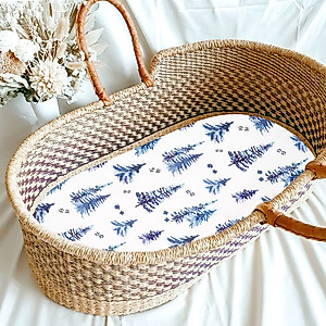 Pea Pod Bassinet Sheets Set 2 Pack for Baby Boy Girls, Soft Jersey Knitted Fitted Sheets for Cradle or Bassinet Pad Oval Rectangle and Hourglass Bassinet Mattress, Woodland Animal