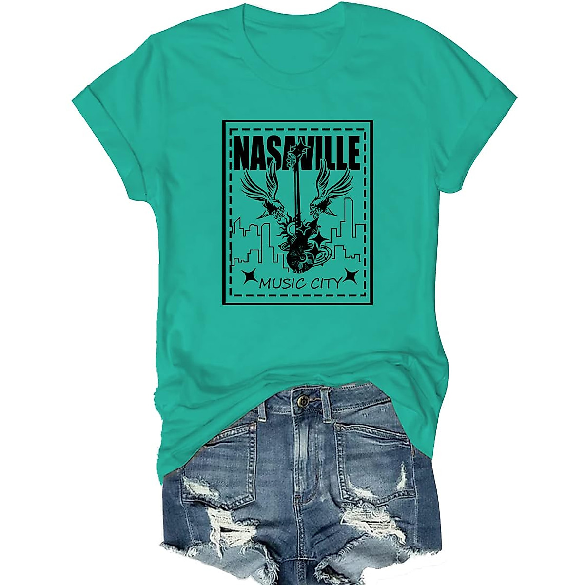 Hantaostyle Rock Graphic Print tee for Women Vintage Rock Roll Music Shirts Short Sleeve Concert Buddy Tank Tops L Light Green