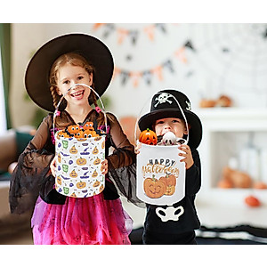 DDBASKET Halloween Bucket Halloween Trick or Treat Candy Bucket Pumpkin Pattern Halloween Party Tote Bags Gift Basket Goody Bucket for Kids Halloween Party Supplies(Spooky Pumpkin)