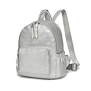 VASCHY Mini Backpack Purse, Cute Faux Leather Small Backpack Purse for Women and Teen Girls with Double Compartment Silver