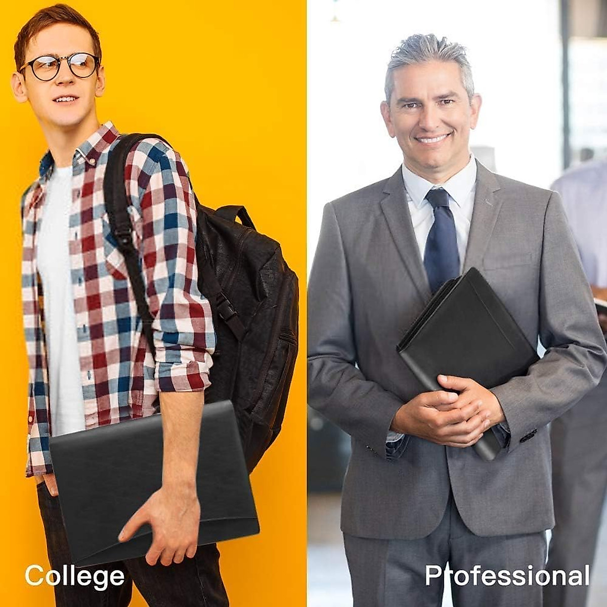 OOWOLF Padfolio Portfolio Folder, PU Leather Professional with Round Ring Binder 8.5 x 11 Inch Writing Pad Tablet Sleeve Interview Resume Document Organizer Business Card Holder Zippered Closure