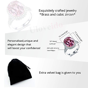 Uloveido Adjustable Platinum Plated Big Zircon Ring, Oval Stone Ring, Crystal Split Shank Ring Birthstone Jewelry Gifts for friend Y927-Pink