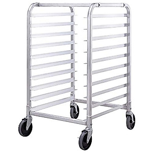 ReunionG 10 Tier Bun Pan Rack, Bakery Rack with 2 Lockable Wheels, 10 Sheet Aluminum Storage Cooling Trolley with Open Shelf, Dough Pizza Baking Mobile Rack for Home Commercial