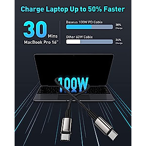 USB C Cable, Baseus 100W PD 5A QC 4.0 Fast Charging USB C to USB C Cable, Zinc Alloy Nylon Braided Type C Data Cable for Samsung S21 S20+ S10 Note 10 iPad Pro MacBook Pro Google Pixel and more (3.3ft)