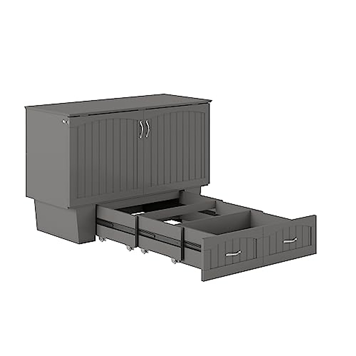 AFI, Nantucket Murphy Bed Chest with 6 inch Memory Foam Folding Matttress, Built-in Charging Station and Storage Drawer, Full, Grey