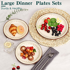 Yonune Eanoni Ceramic Dinner Plates Set of 6, 11 inch Large Stoneware Luxury Dishes for Kitchen Dinnerware Salad Dessert Gifts, Microwave Oven Dishwasher Safe, Scratch Resistant Cream Beige
