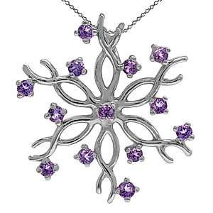 Silvershake Natural Amethyst 925 Sterling Silver Snowflake Pendant with 18 Inch Chain Necklace