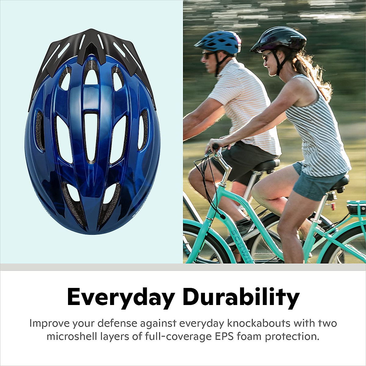 Schwinn Intercept Bike Helmet For Adult Men Women Ages 14 and Up, Can Fit Head Circumference 58-62 cm, With 10 Vents, Snap On/Off Visor, Adult Blue