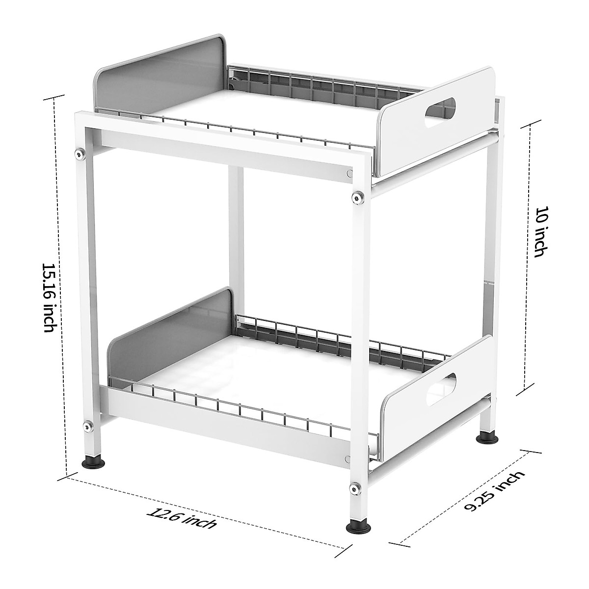 IncepKick Under Sink Organizer and Storage for Kitchen Bathroom 2 Tier Slide Out Under Sink Shelf Cabinet Storage Shelf Under Sink Storage Metal (White)